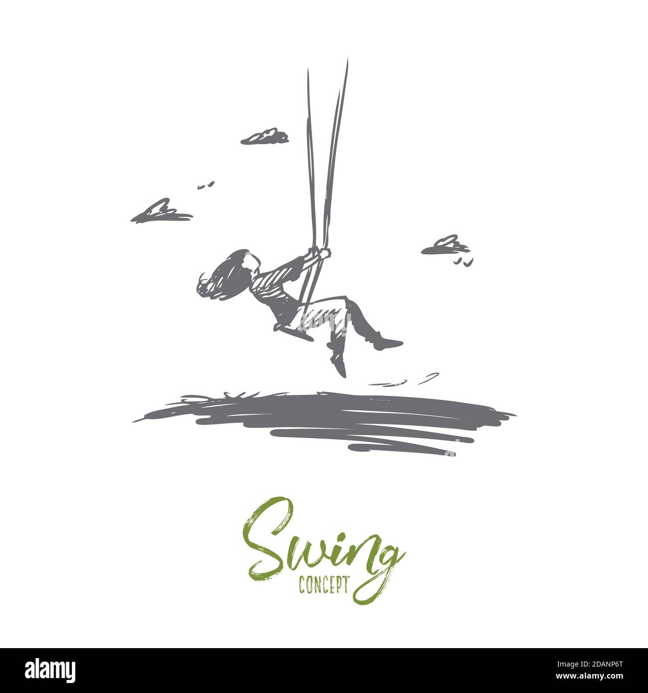 Girl, swing, childhood, fun, play concept. Hand drawn isolated vector ...