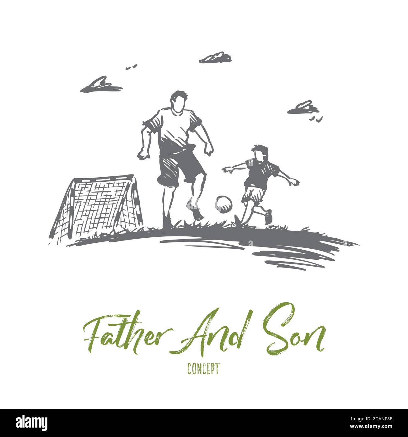 Father, football, son, play, parent concept. Hand drawn isolated vector ...
