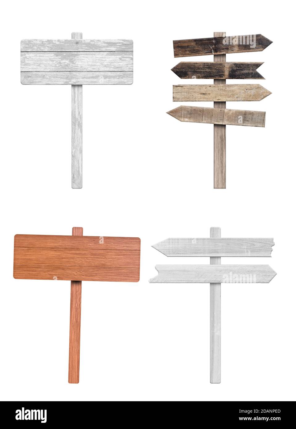 4 various wooden sign isolated on white background. Object with ...