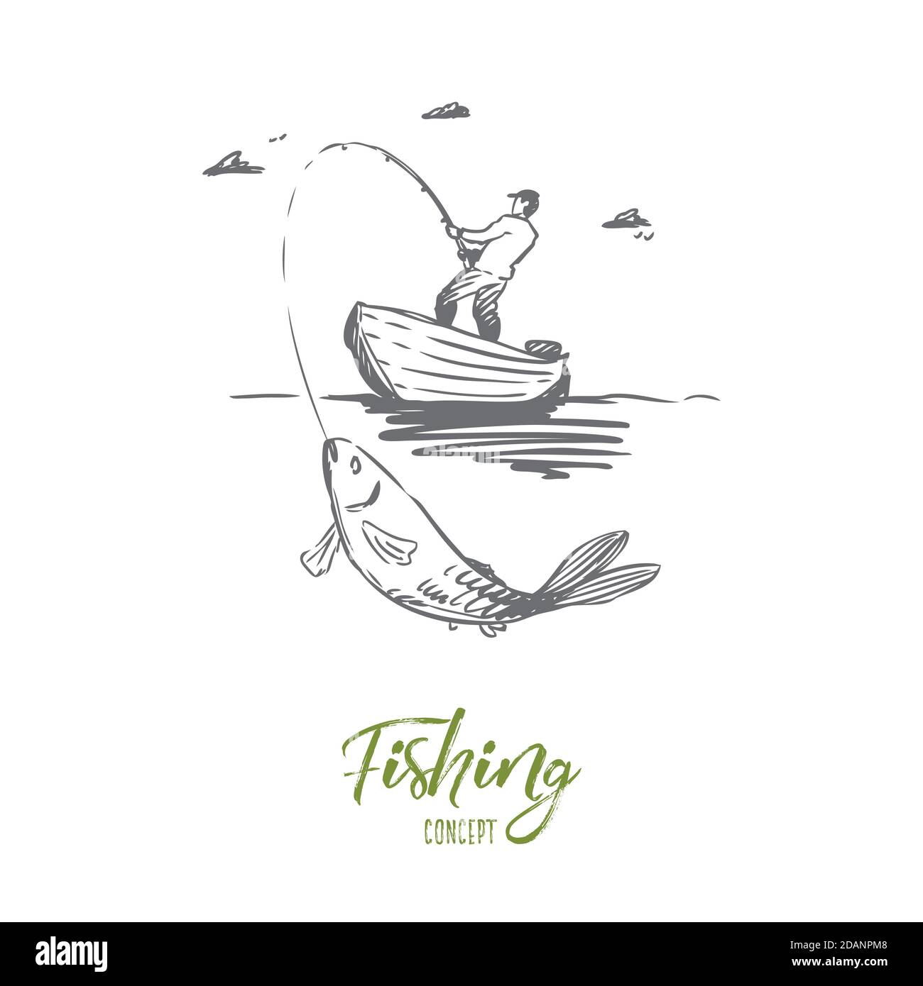 Fish, fishing, catch, boat concept. Hand drawn isolated vector Stock ...
