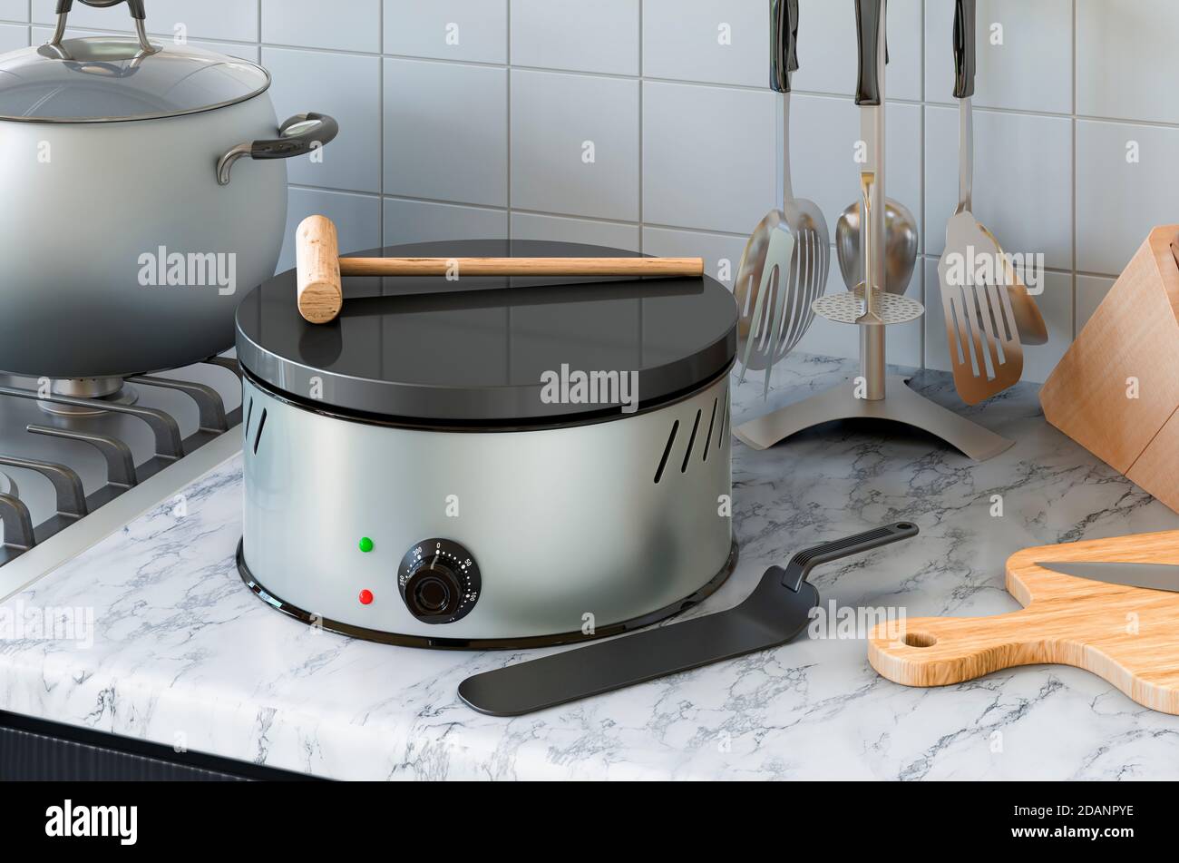 Crepe maker on the kitchen table. 3D rendering Stock Photo - Alamy