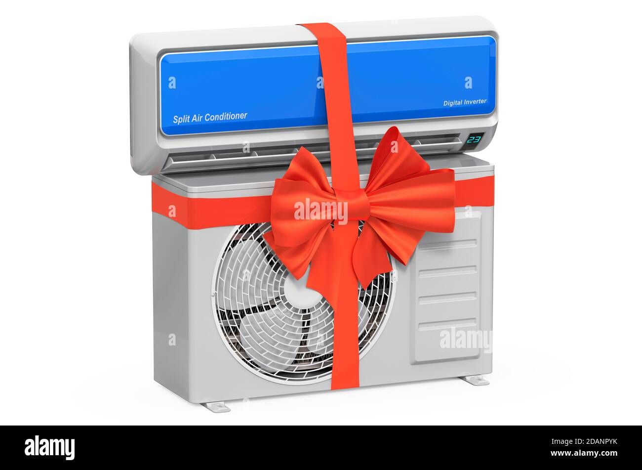Air conditioner with ribbon and bow, gift concept. 3D rendering ...