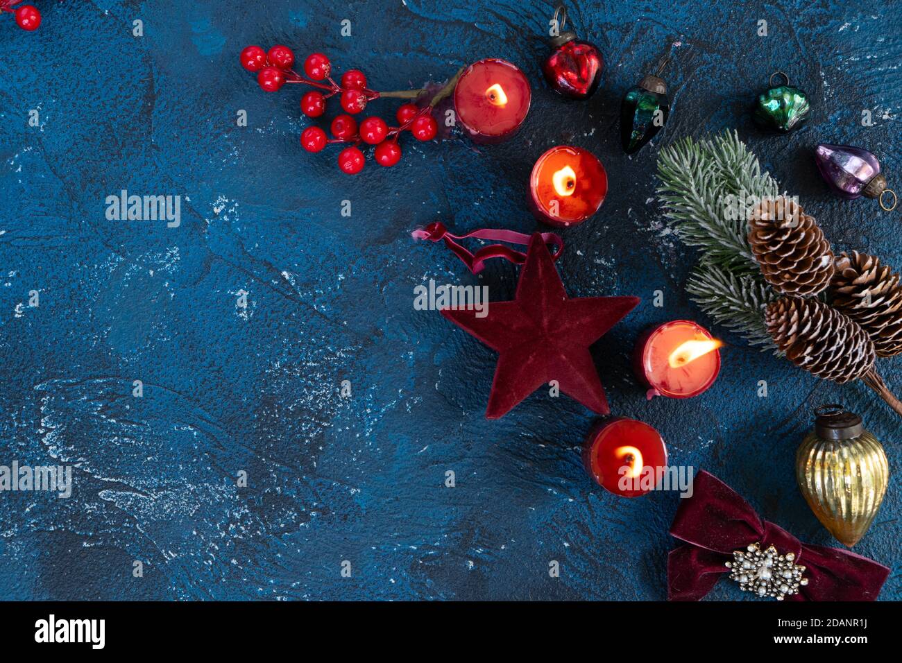 Christmas flat lay scene with golden decorations Stock Photo - Alamy