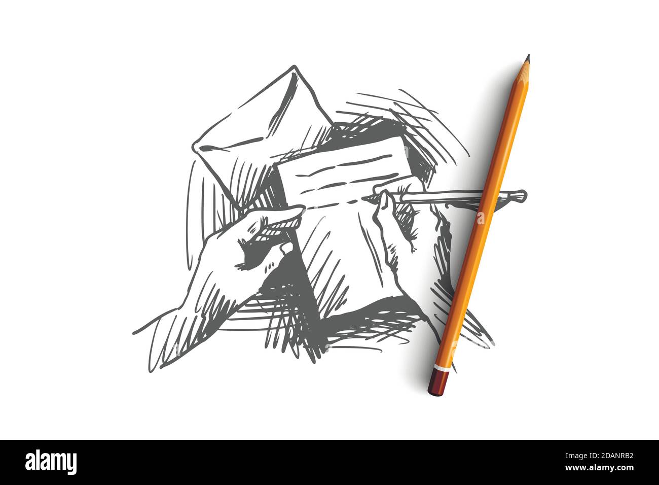 Letter, paper, writing, pen concept. Hand drawn isolated vector Stock ...
