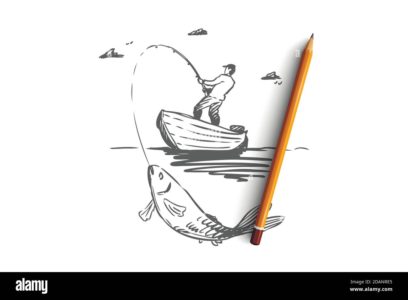 Fish, fishing, catch, boat concept. Hand drawn isolated vector Stock ...