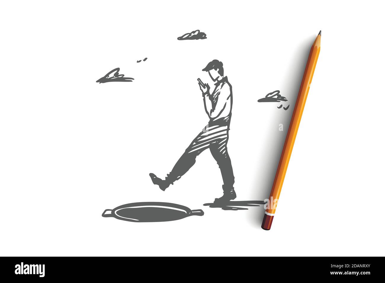 Danger, game, walking, hatch, attention concept. Hand drawn isolated ...