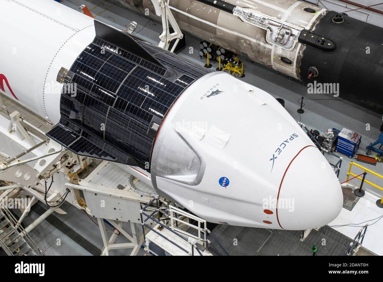 The SpaceX Falcon 9 rocket with the Crew Dragon Resilience onboard is ...