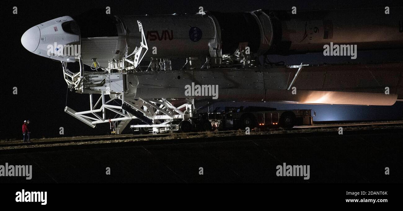 The SpaceX Falcon 9 rocket with the Crew Dragon Resilience onboard is ...