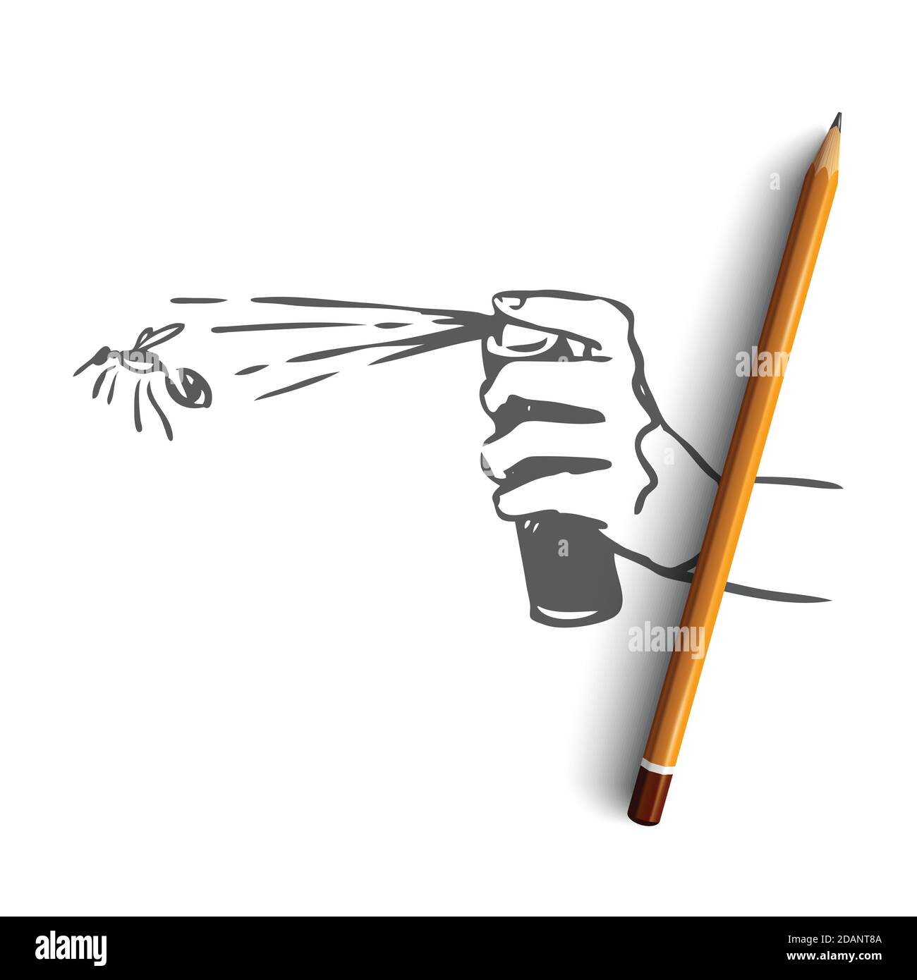 Pest, spray, bug, mosquito, aerosol concept. Hand drawn isolated vector ...