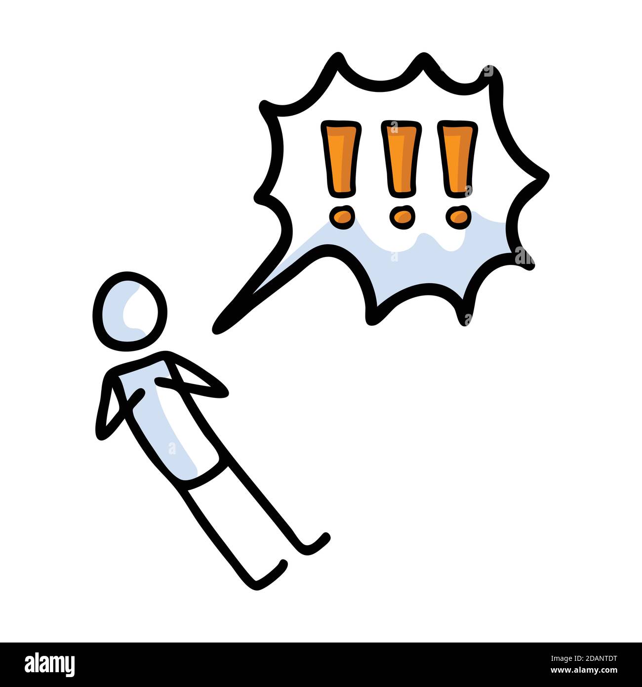Hand drawn stickman shocked with speech bubble exclamation point ...