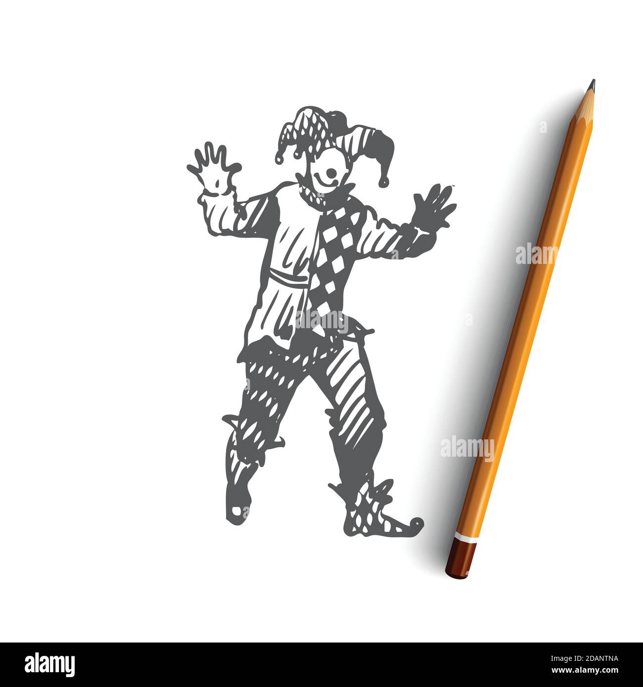 Jester, costume, funny, carnival concept. Hand drawn isolated vector ...