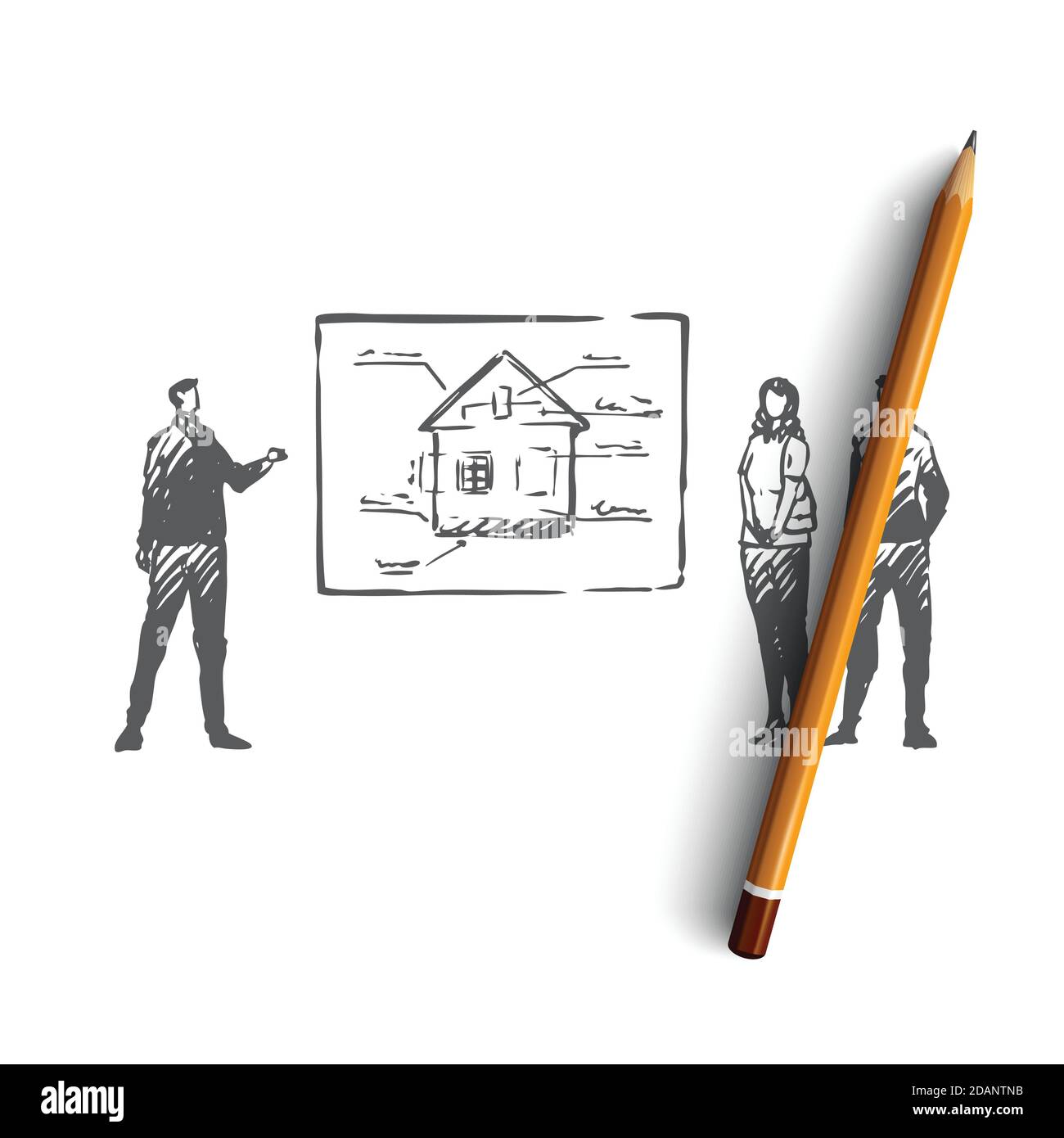 Real, estate, agent, building, presentation concept. Hand drawn ...