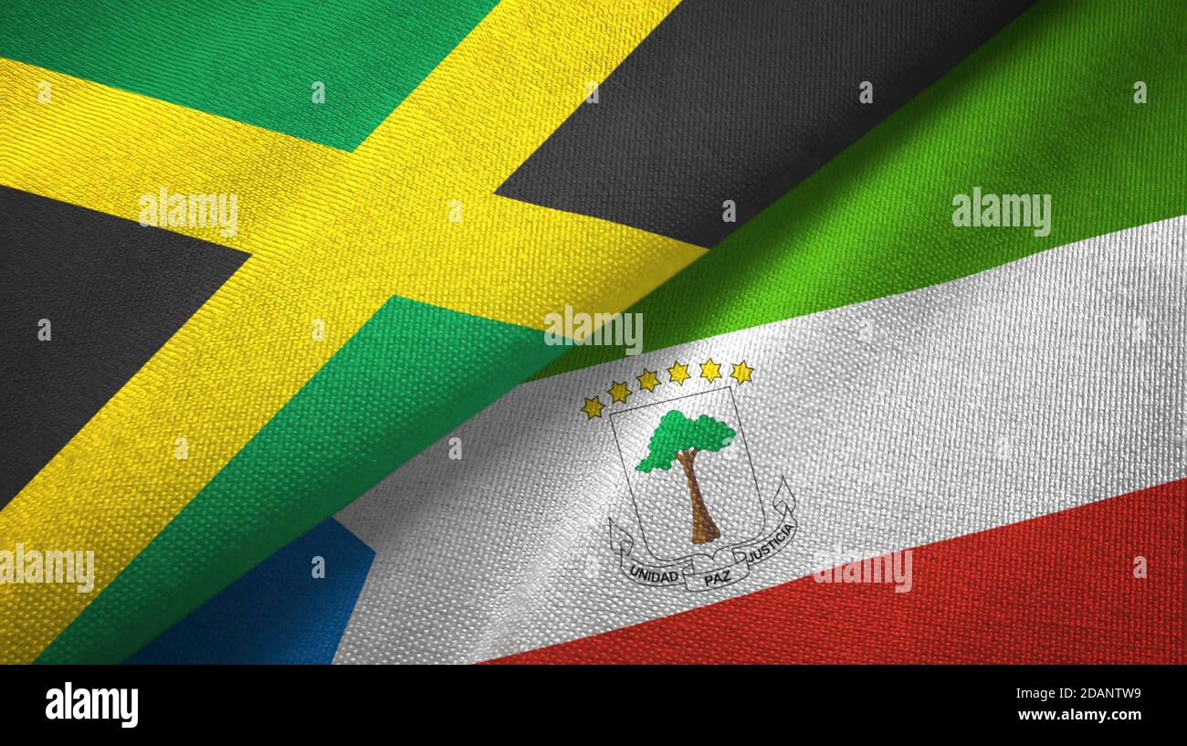 Jamaica and Equatorial Guinea two flags textile cloth, fabric texture ...