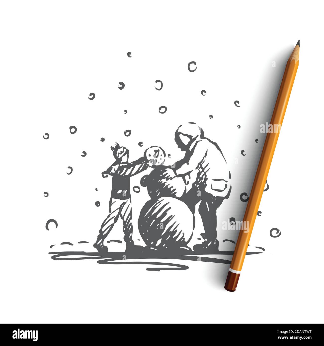 Kids, snowman, winter, cold, december concept. Hand drawn isolated ...