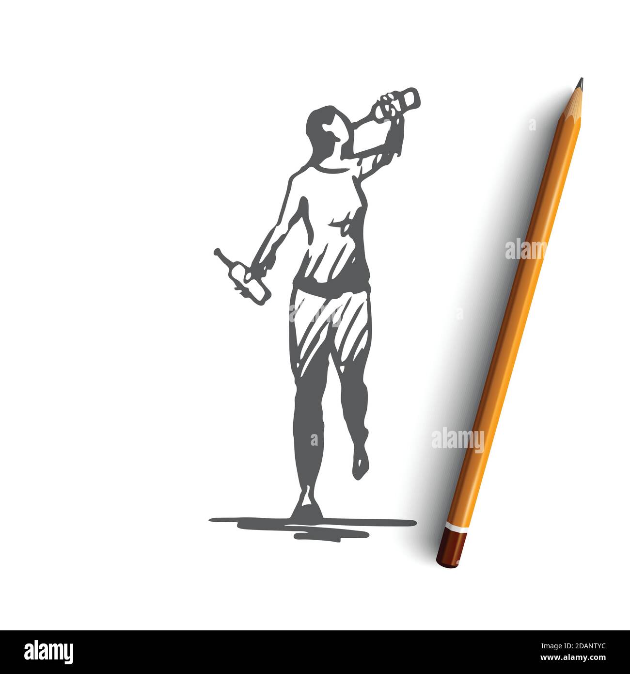 Alcohol, woman, addiction, drunkness, alcoholism concept. Hand drawn ...