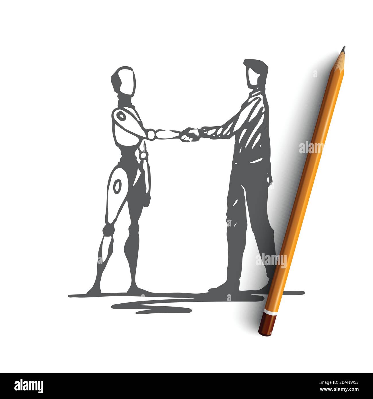 Human, robot, future, machine, technology concept. Hand drawn isolated ...