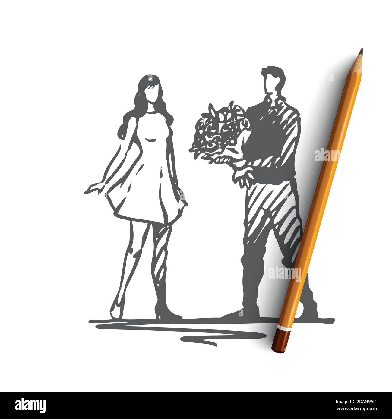 Romantic, couple, love, date, together concept. Hand drawn isolated ...