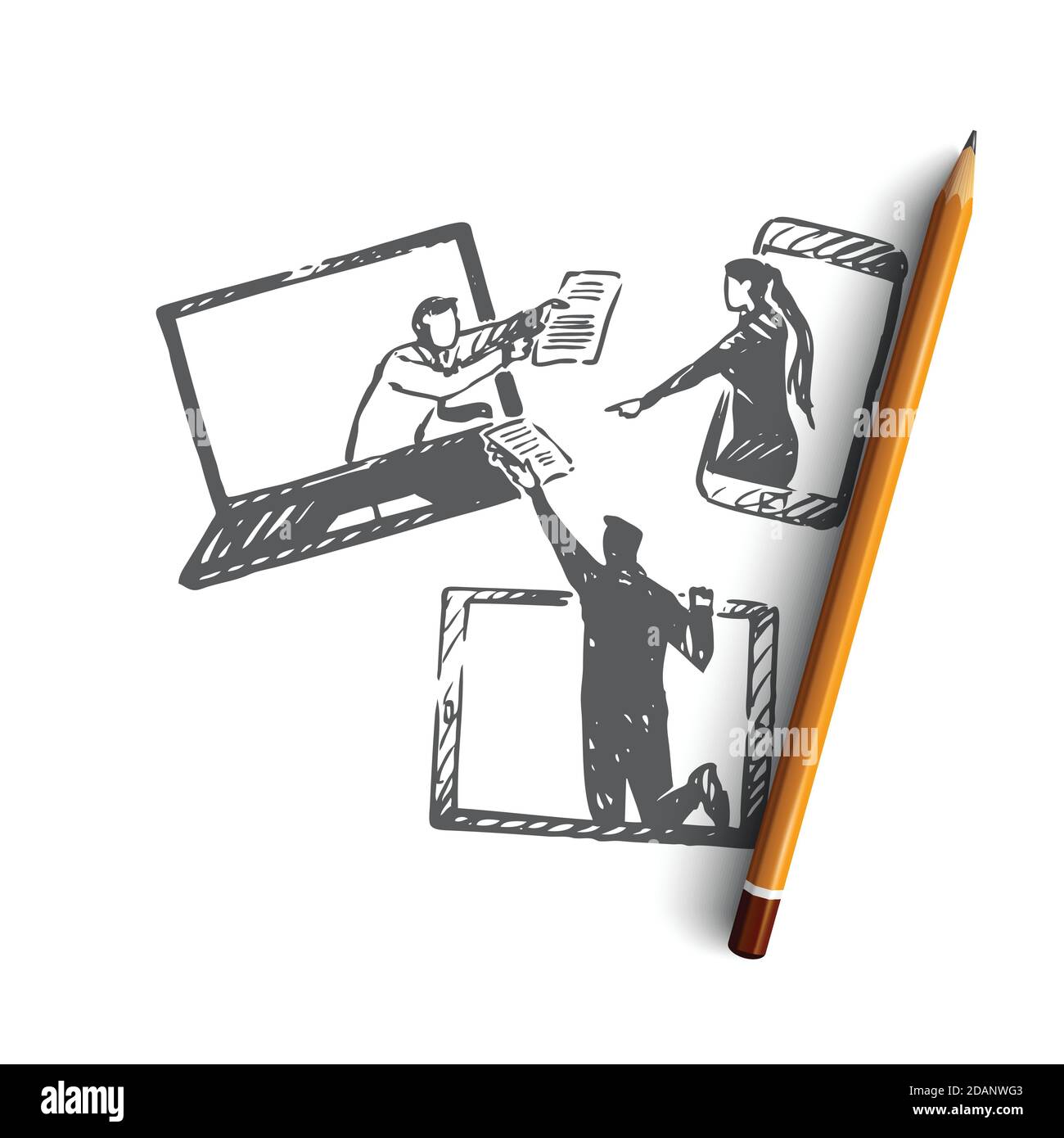 Online, information, change, connection, chatting concept. Hand drawn ...