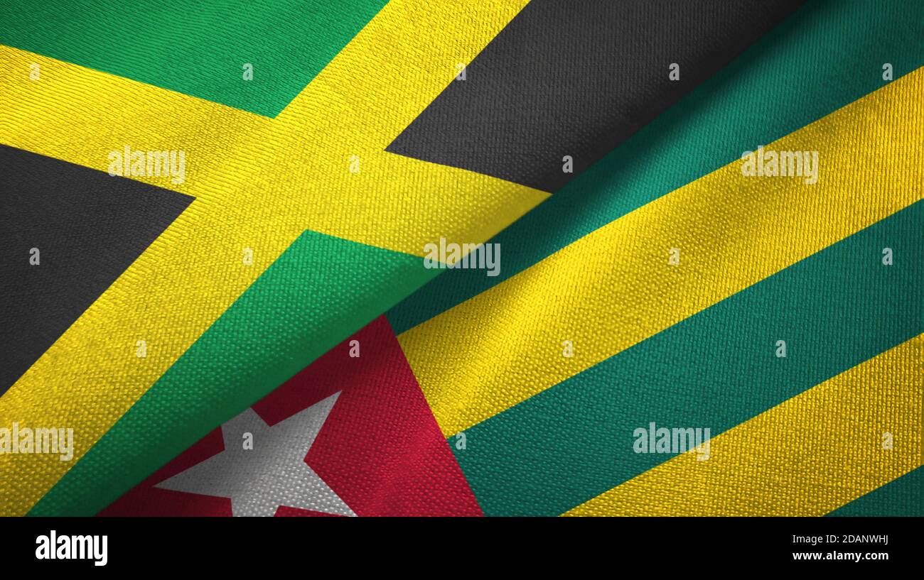 Jamaica and Togo two flags textile cloth, fabric texture Stock Photo ...