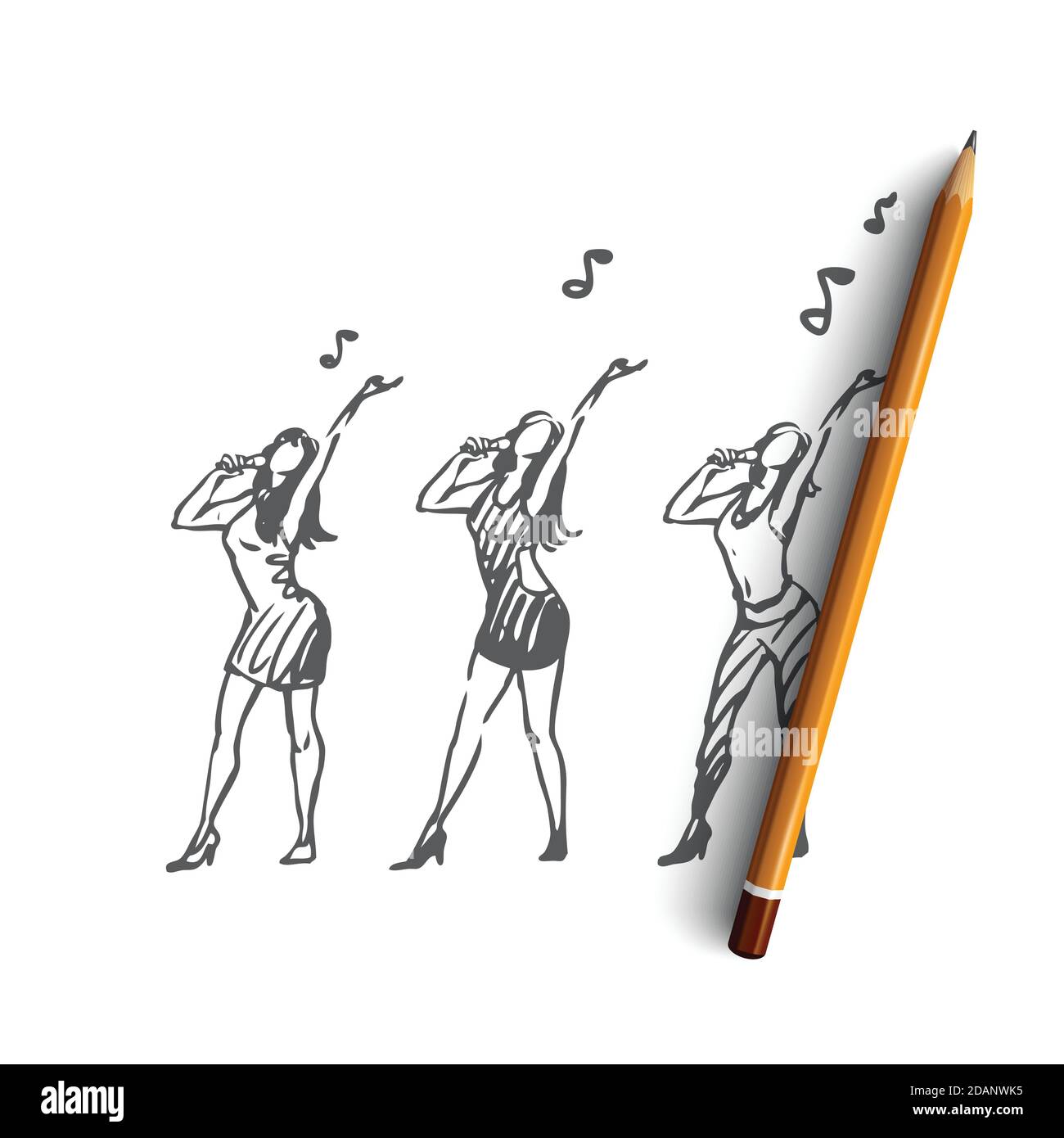 Hand drawn girl singing song hi-res stock photography and images - Alamy