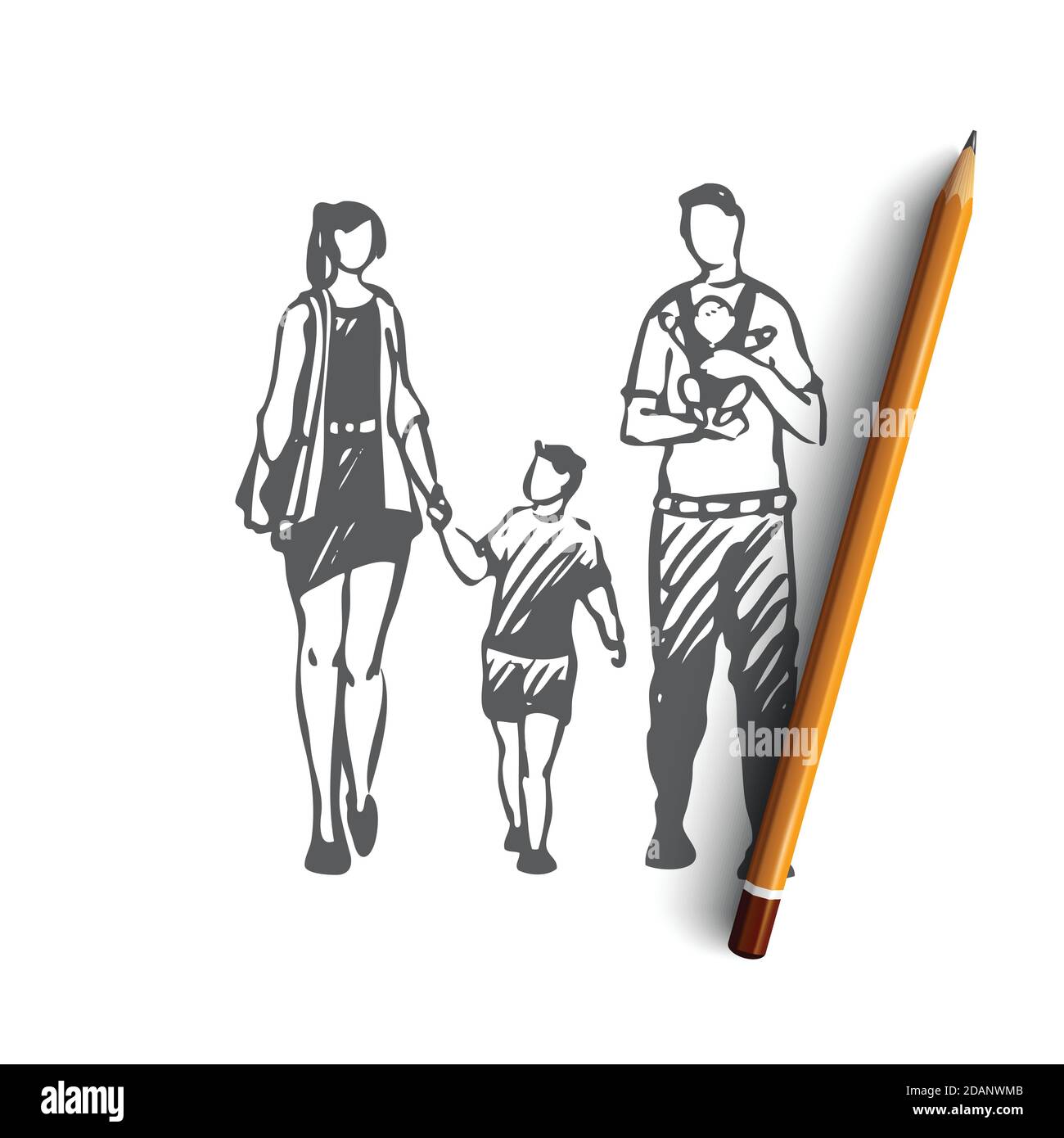 Parents, kids, baby, happiness, family concept. Hand drawn isolated ...