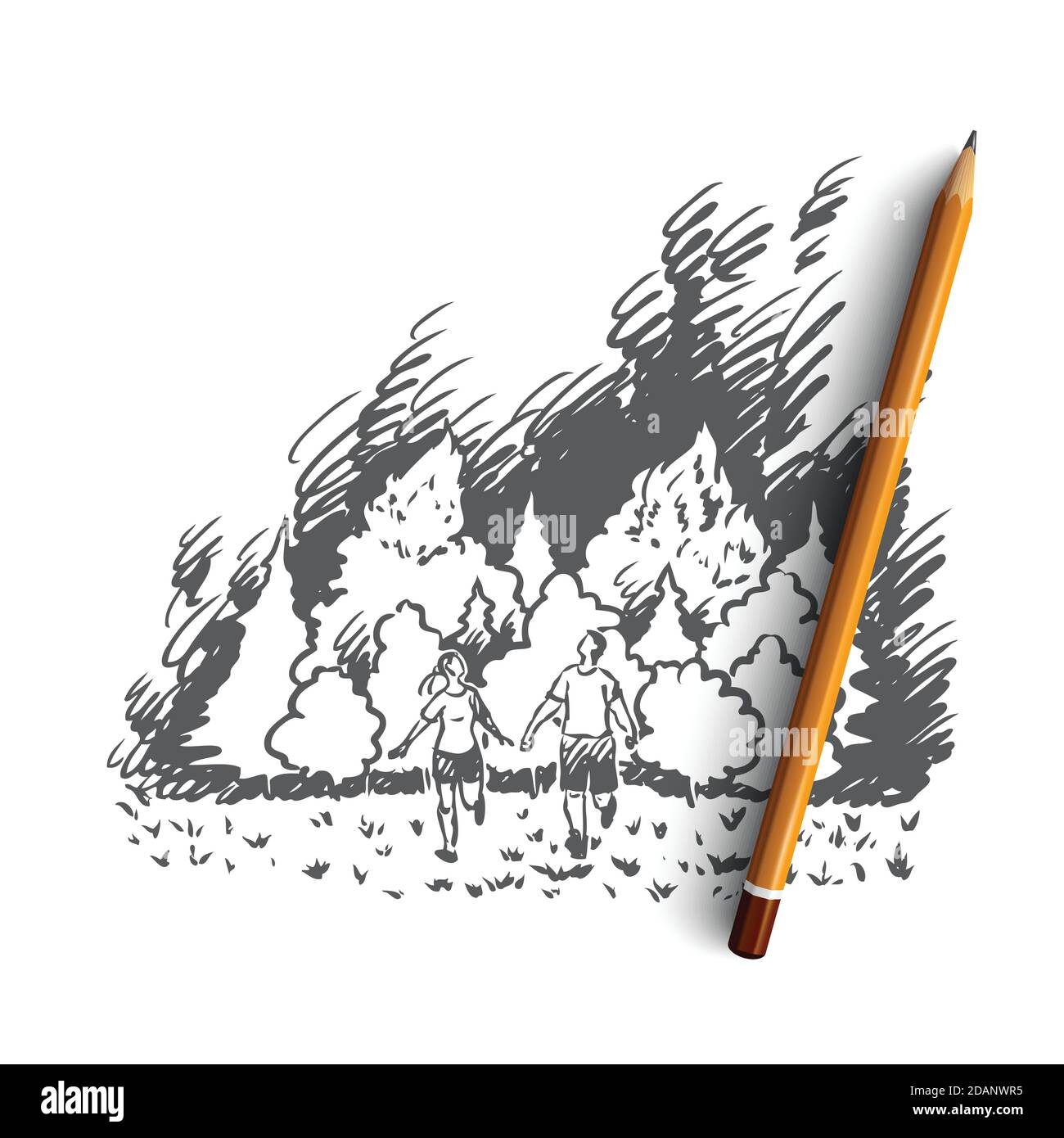 Wildfire, danger, flame, forest, disaster concept. Hand drawn isolated ...