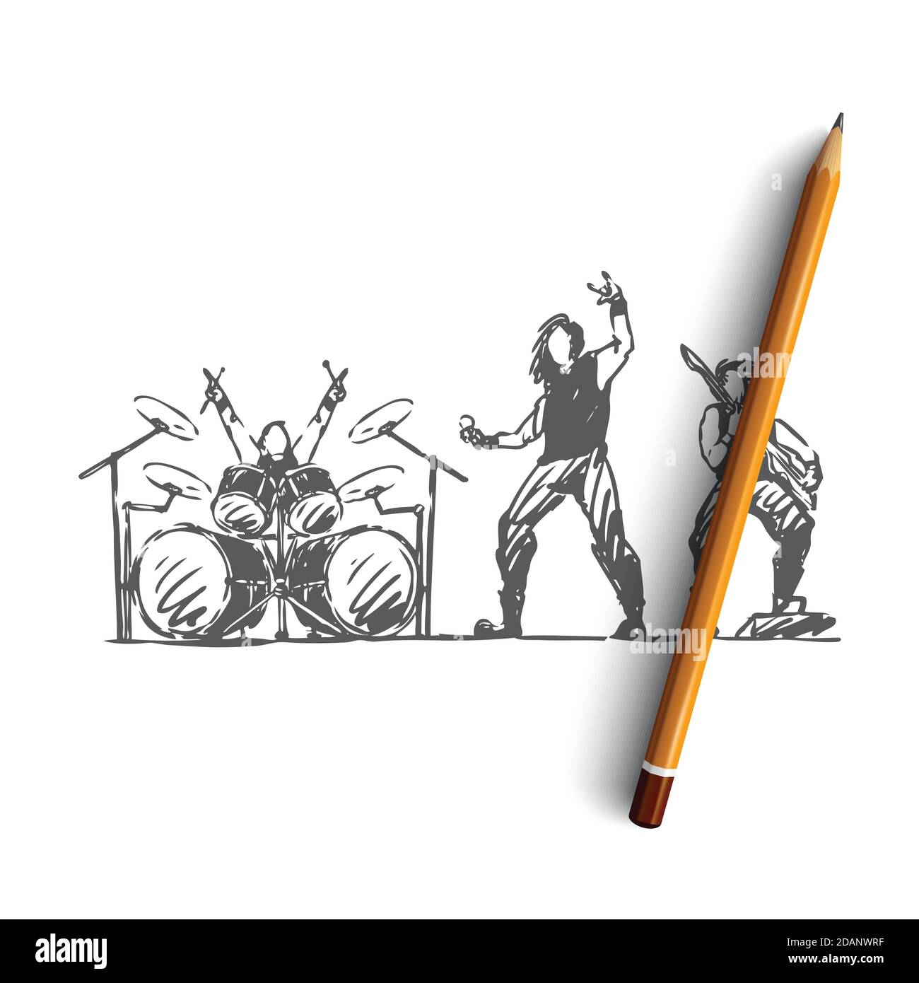 Band, rock, music, party, group concept. Hand drawn isolated vector ...
