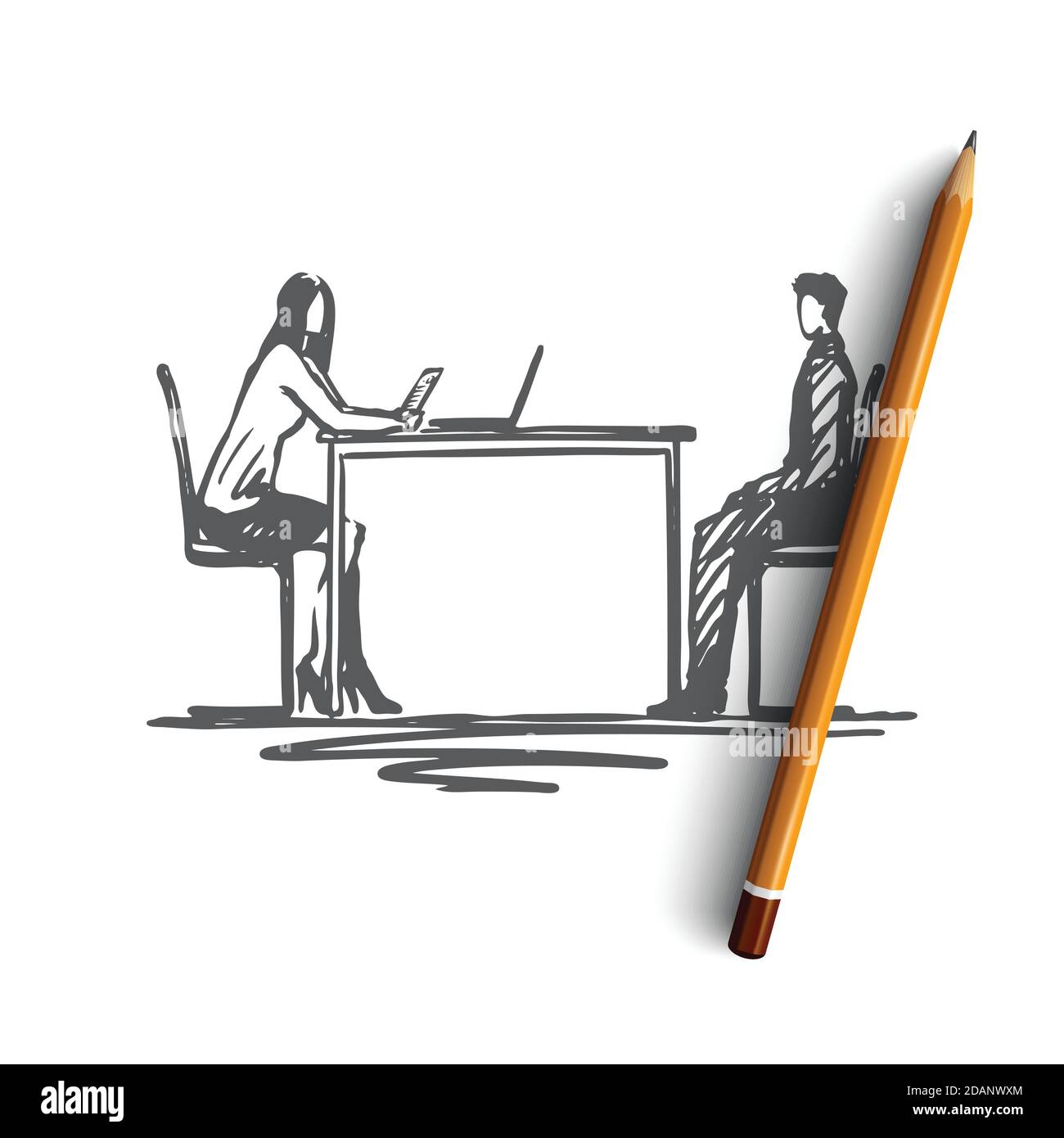Job, interview, hiring, recruitment, work concept. Hand drawn isolated ...
