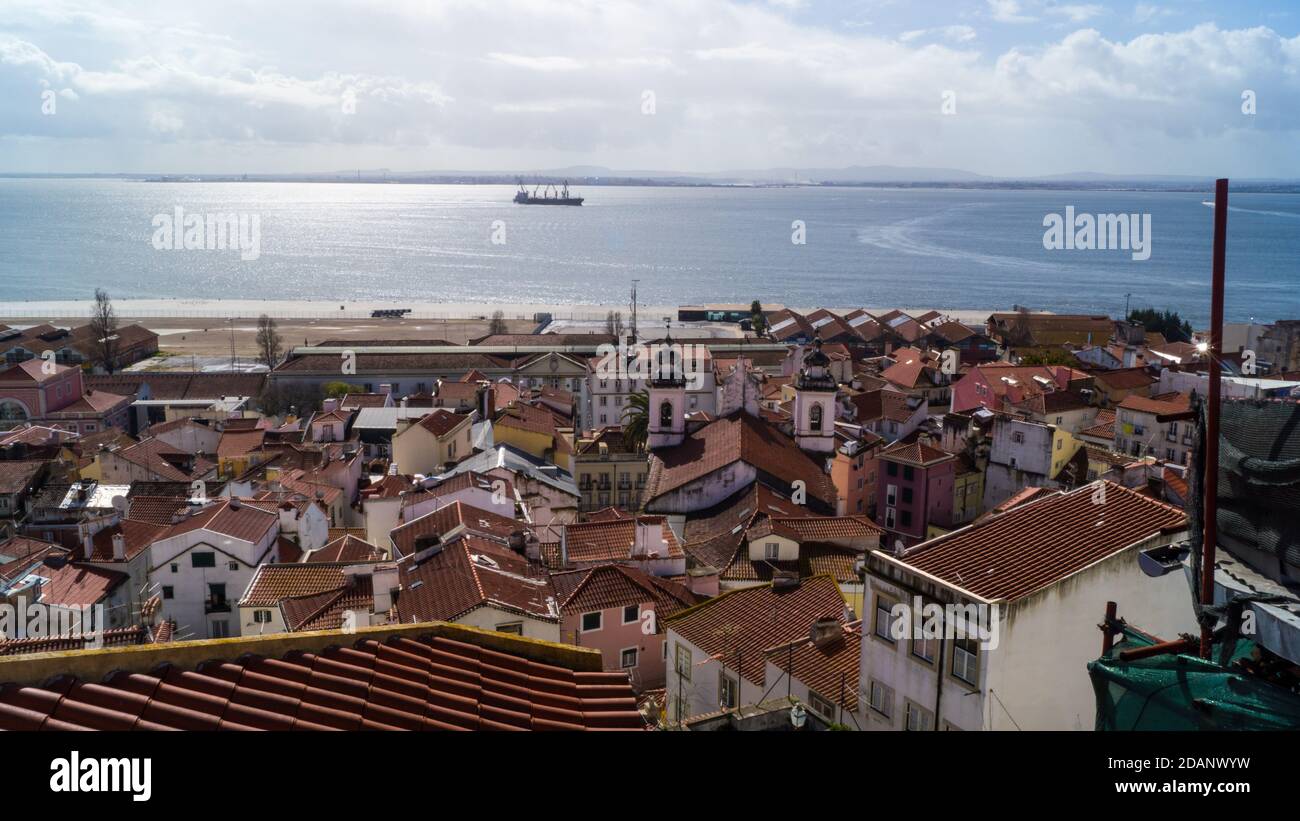 colorful, bright cityscape of Alfama, Lisbon, Portugal Stock Photo - Alamy