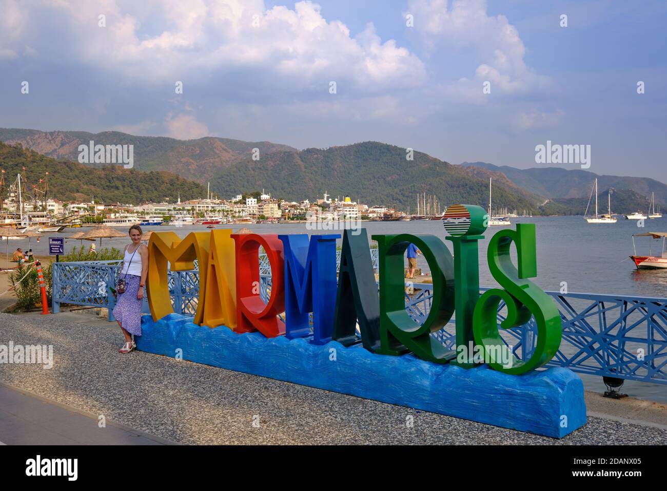 Marmaris sign with colored letters near promenade in Marmaris, Turkey ...