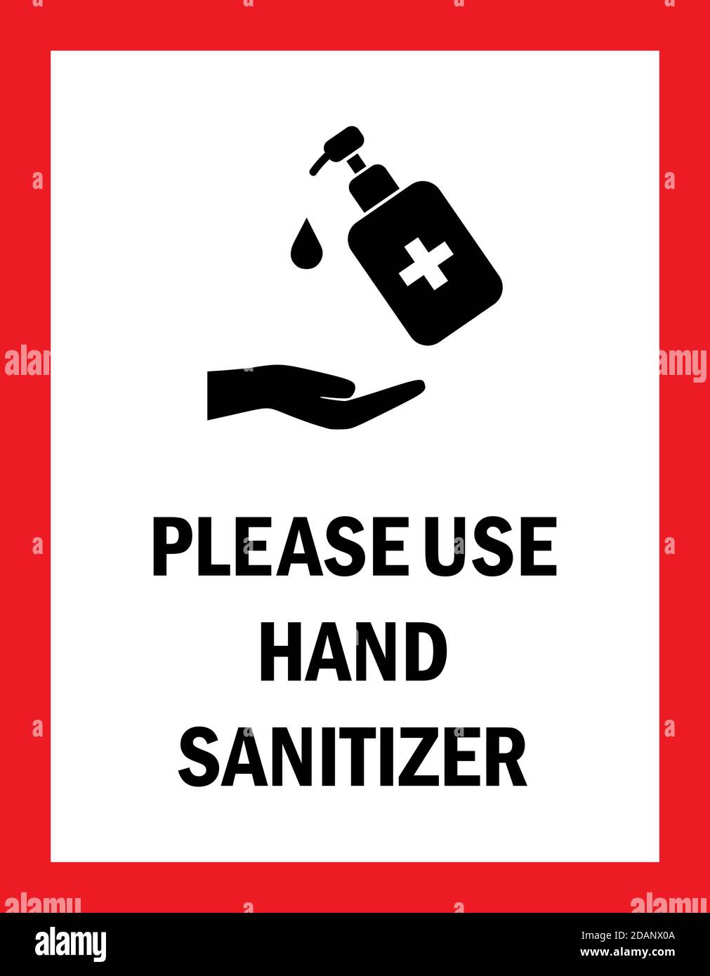 Caution sign. Please use hand sanitizer. Red background. Health care ...