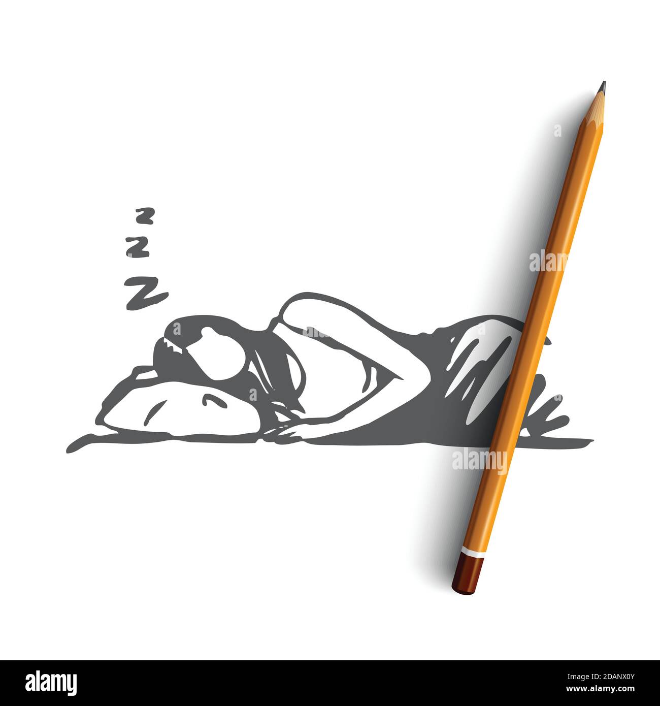 Woman, sleep, bad, healthy, rest concept. Hand drawn isolated vector ...