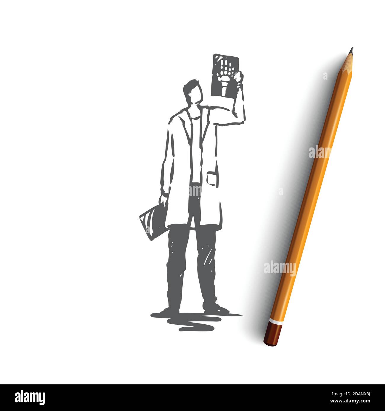 X-ray, health, doctor, medicine, care concept. Hand drawn isolated ...