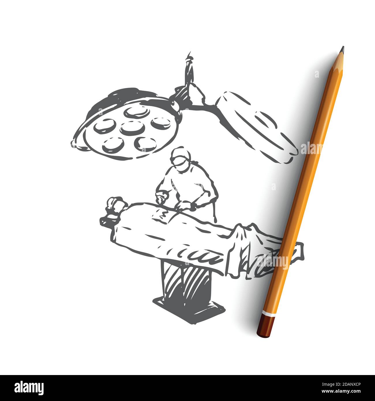 Surgery, doctor, patient, operating, hospital concept. Hand drawn ...