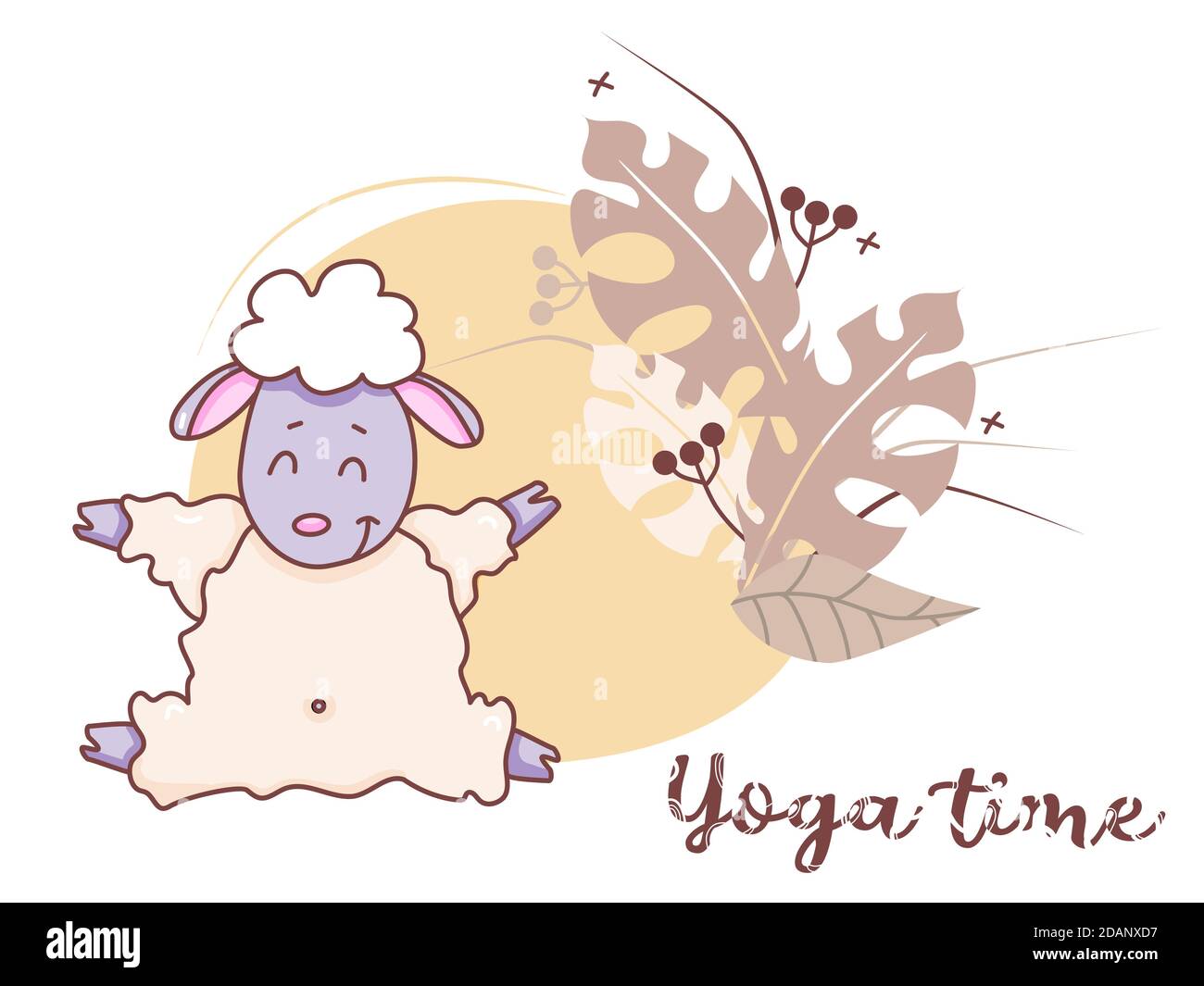 Yoga time. A cute lamb is engaged in a hobby - yoga, stretching while ...