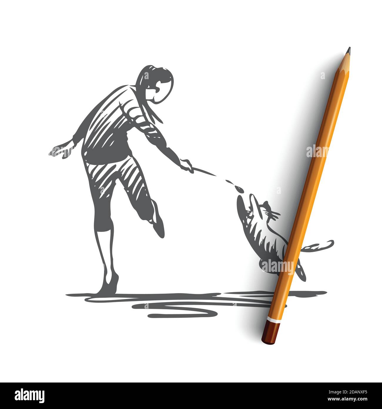Woman, pet, cat, play, kitty concept. Hand drawn isolated vector Stock ...