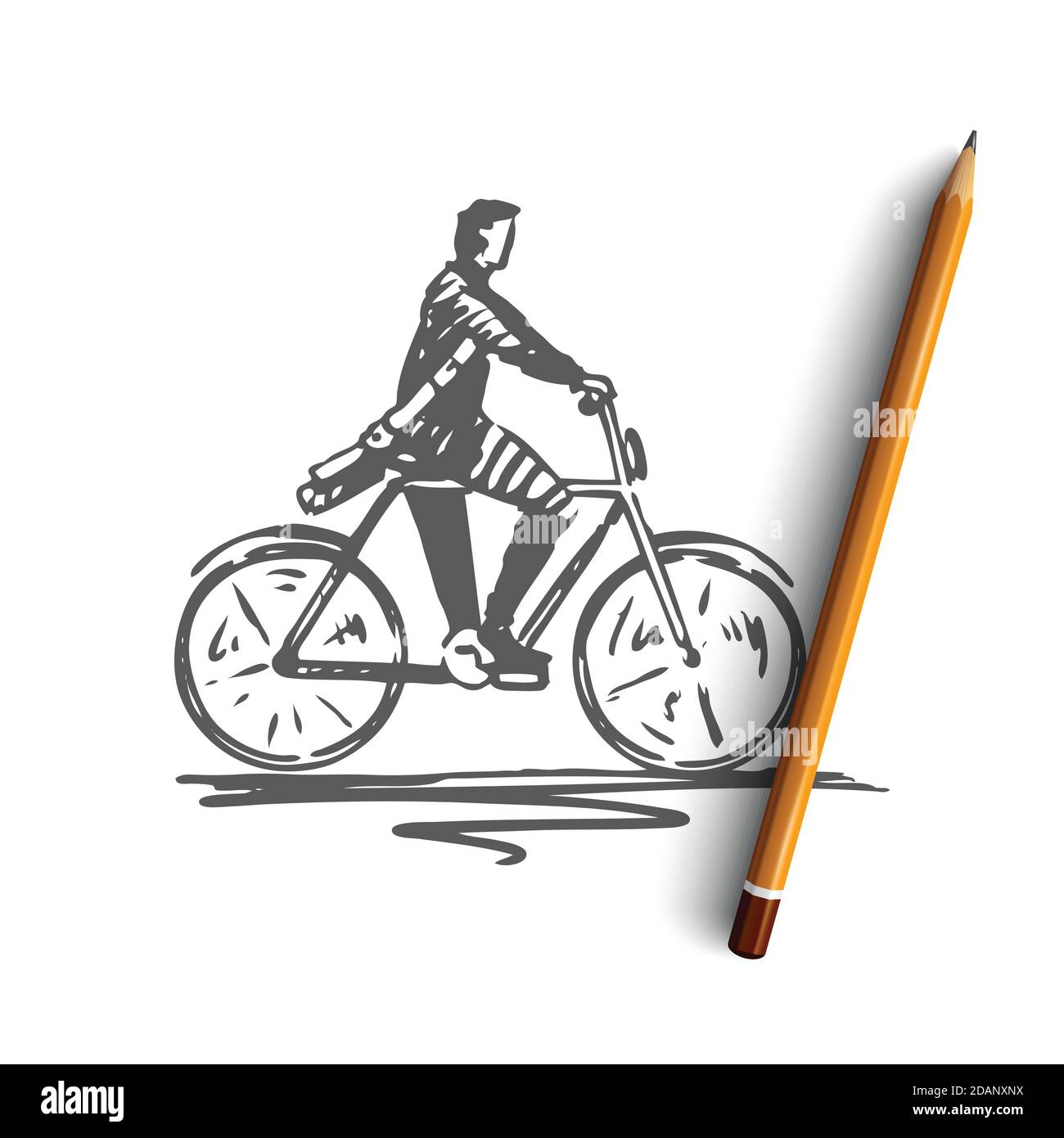 Student, bicycle, man, cycling concept. Hand drawn isolated vector ...