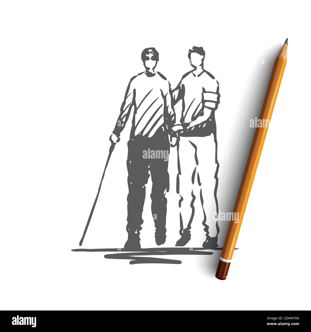 Volunteer, adult, care, blind, help concept. Hand drawn isolated vector ...
