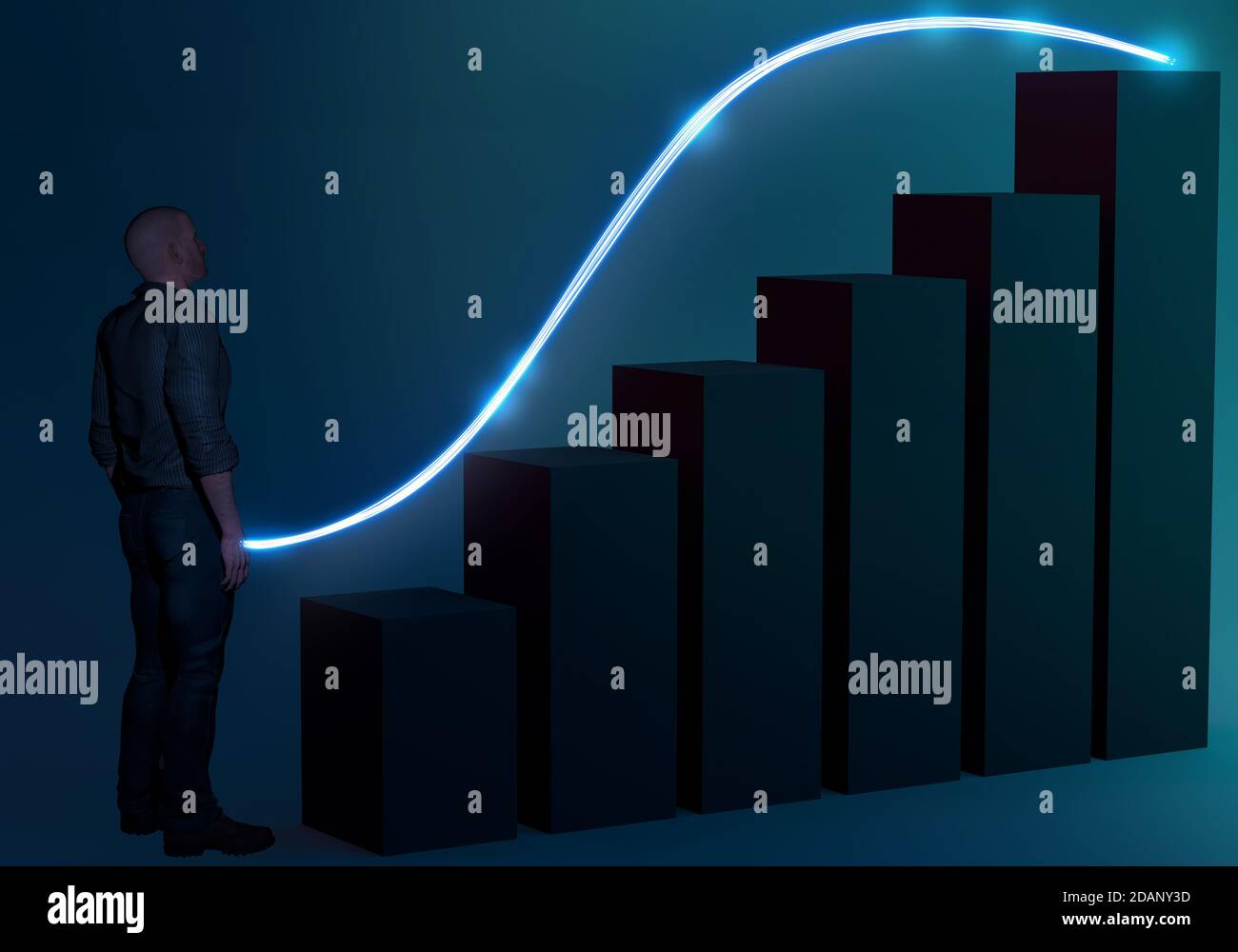 Infographic with a graph and a rising neon light - management, finance ...