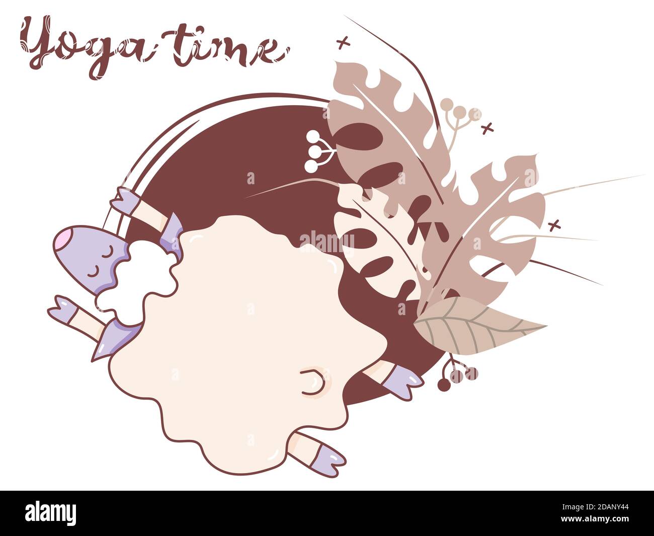 Yoga time. A cute lamb is engaged in yoga, lying stretching, asana on ...