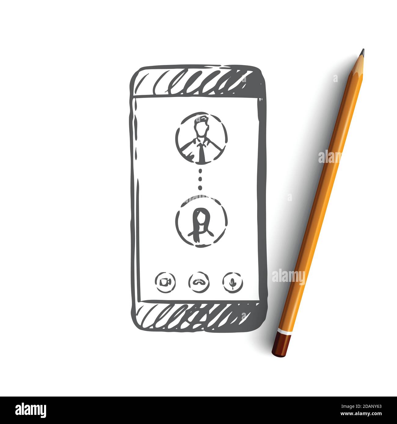 Online, call, mobile, phone, communication concept. Hand drawn isolated ...