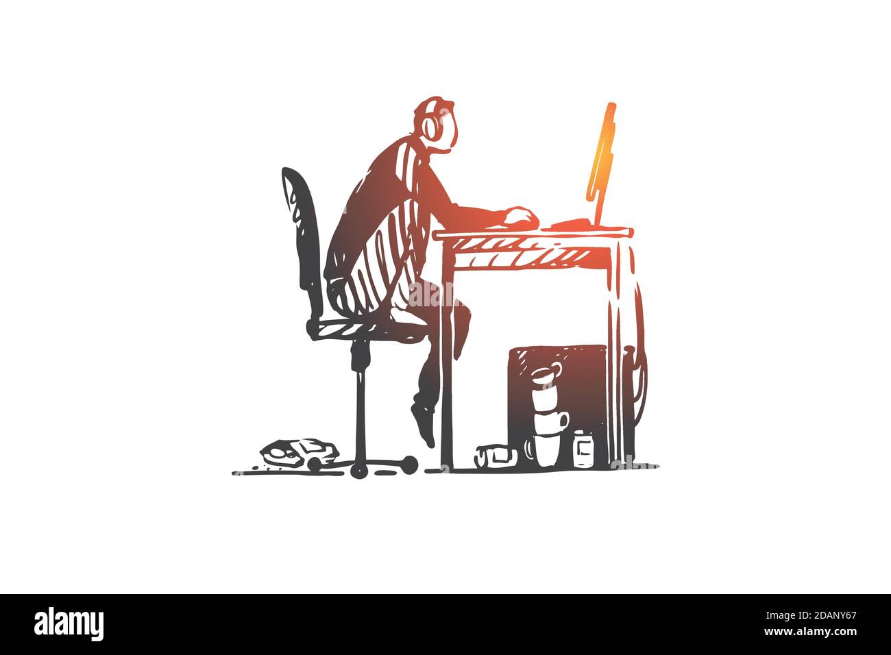 Computer, addiction, gaming, programmer concept. Hand drawn isolated ...