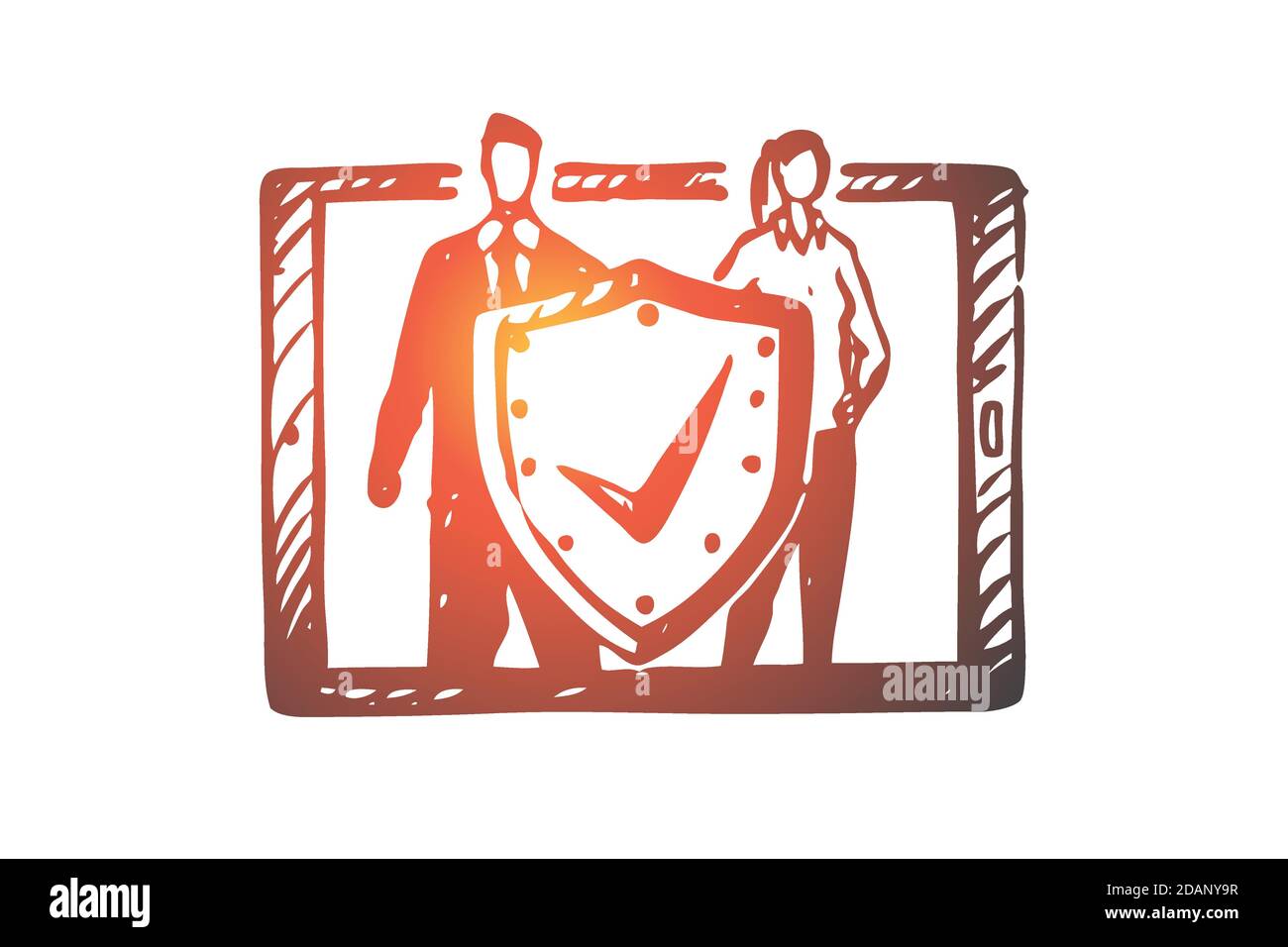 Laptop Protection Safety Data Secure Concept Hand Drawn Isolated Vector Stock Vector Image