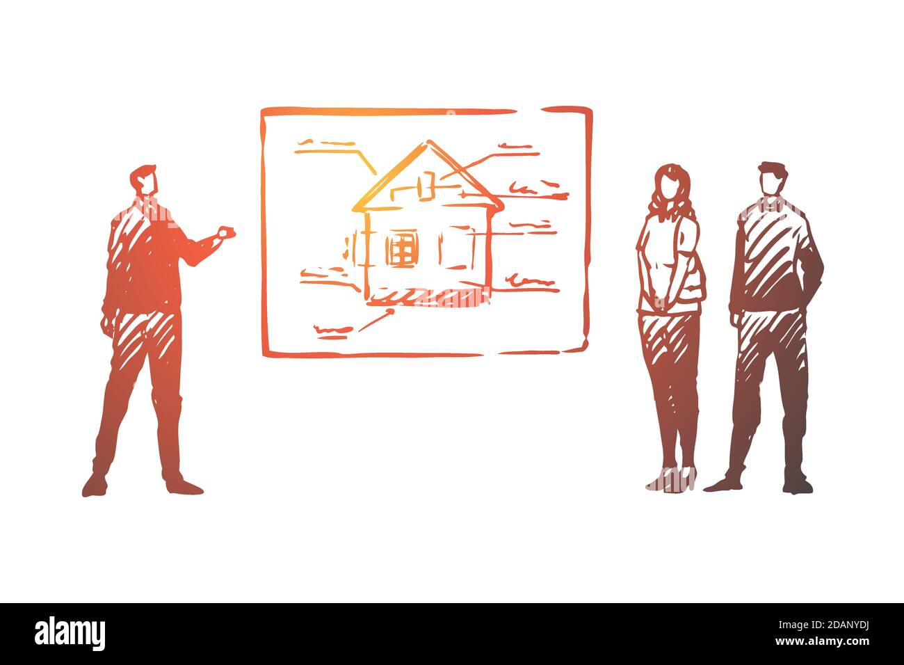 Real, estate, agent, building, presentation concept. Hand drawn ...
