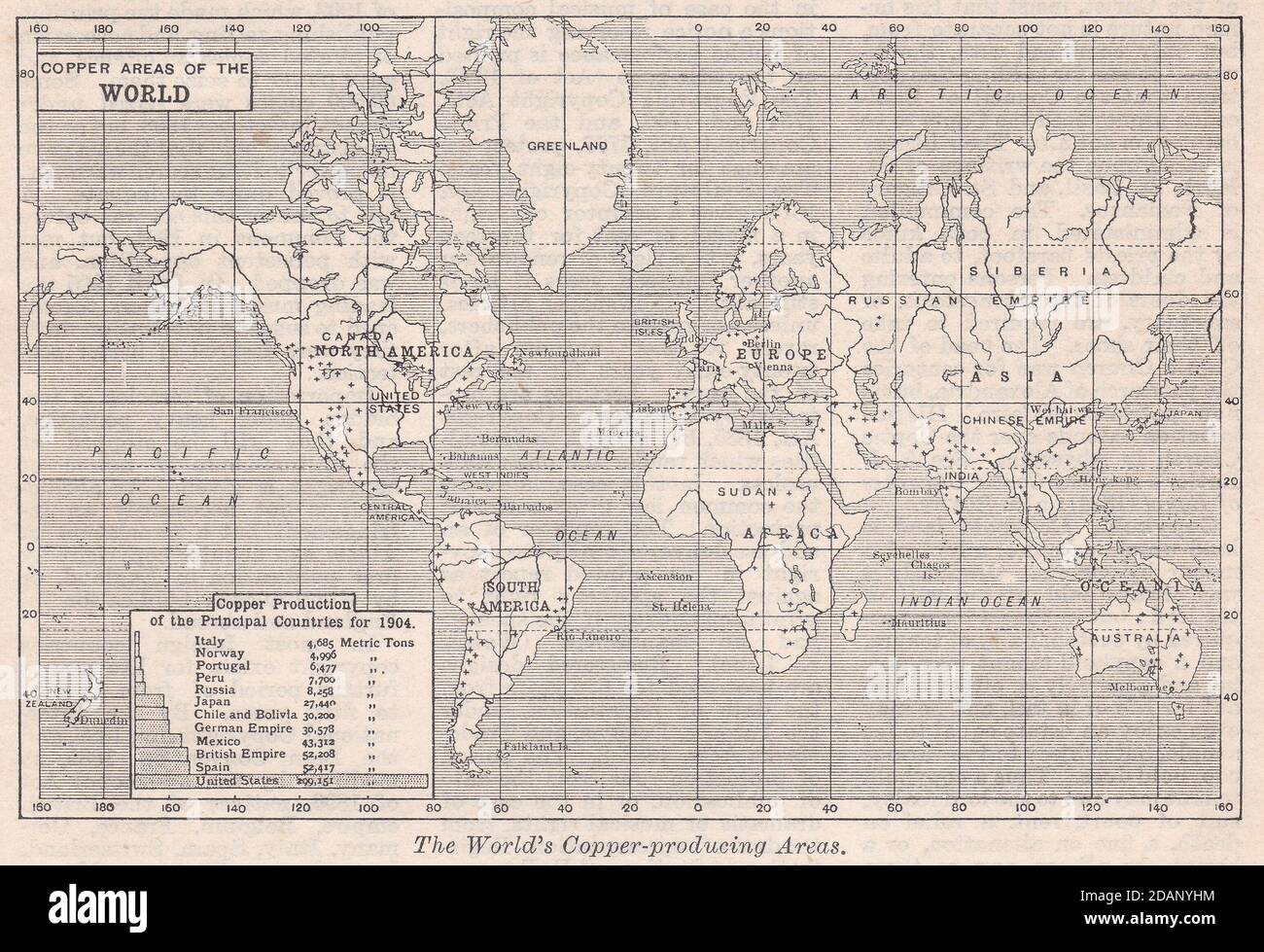 Vintage map of 'The World's Copper-producing Areas' 1900s Stock Photo ...