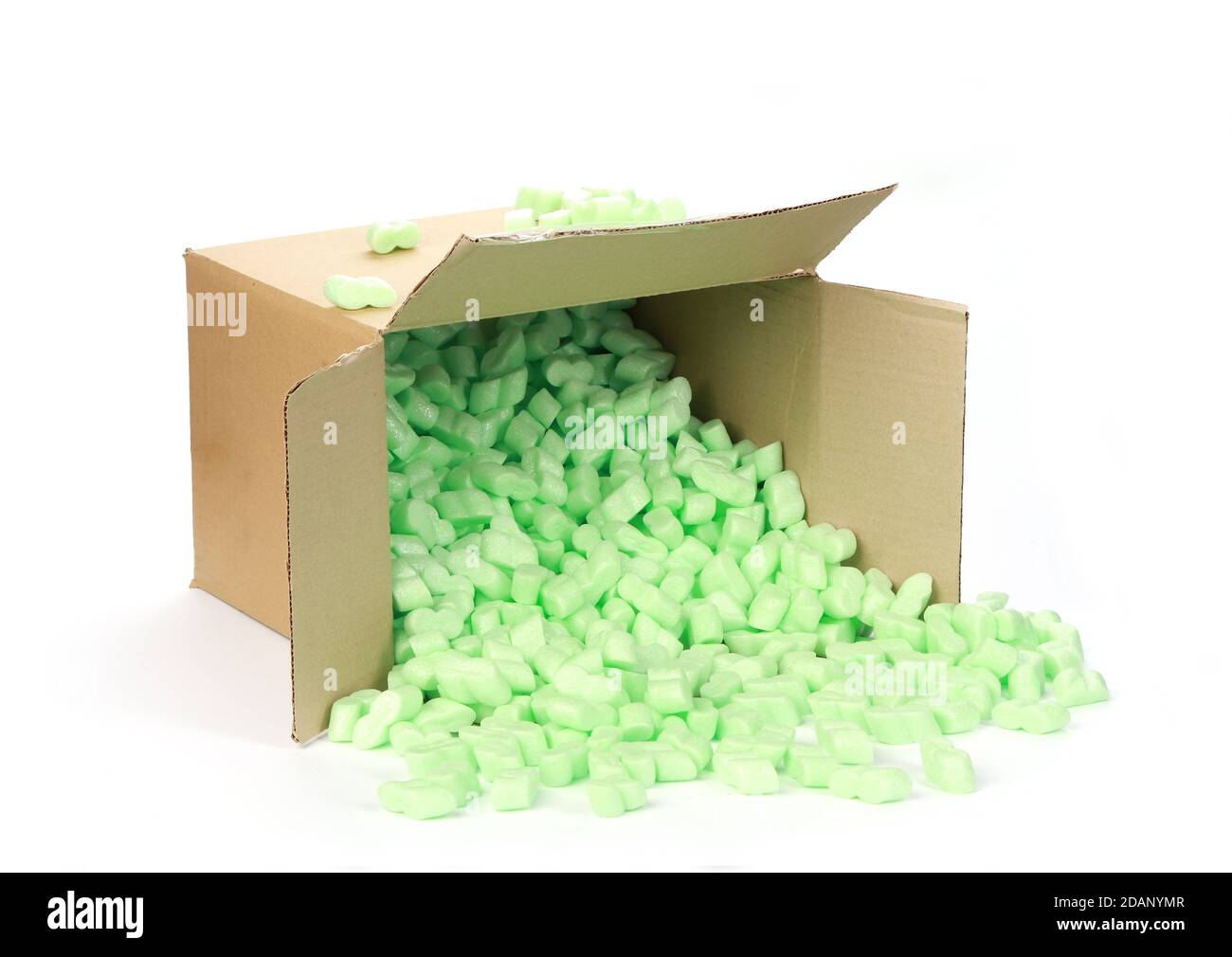 Delivery box spilling foam on a white background Stock Photo - Alamy