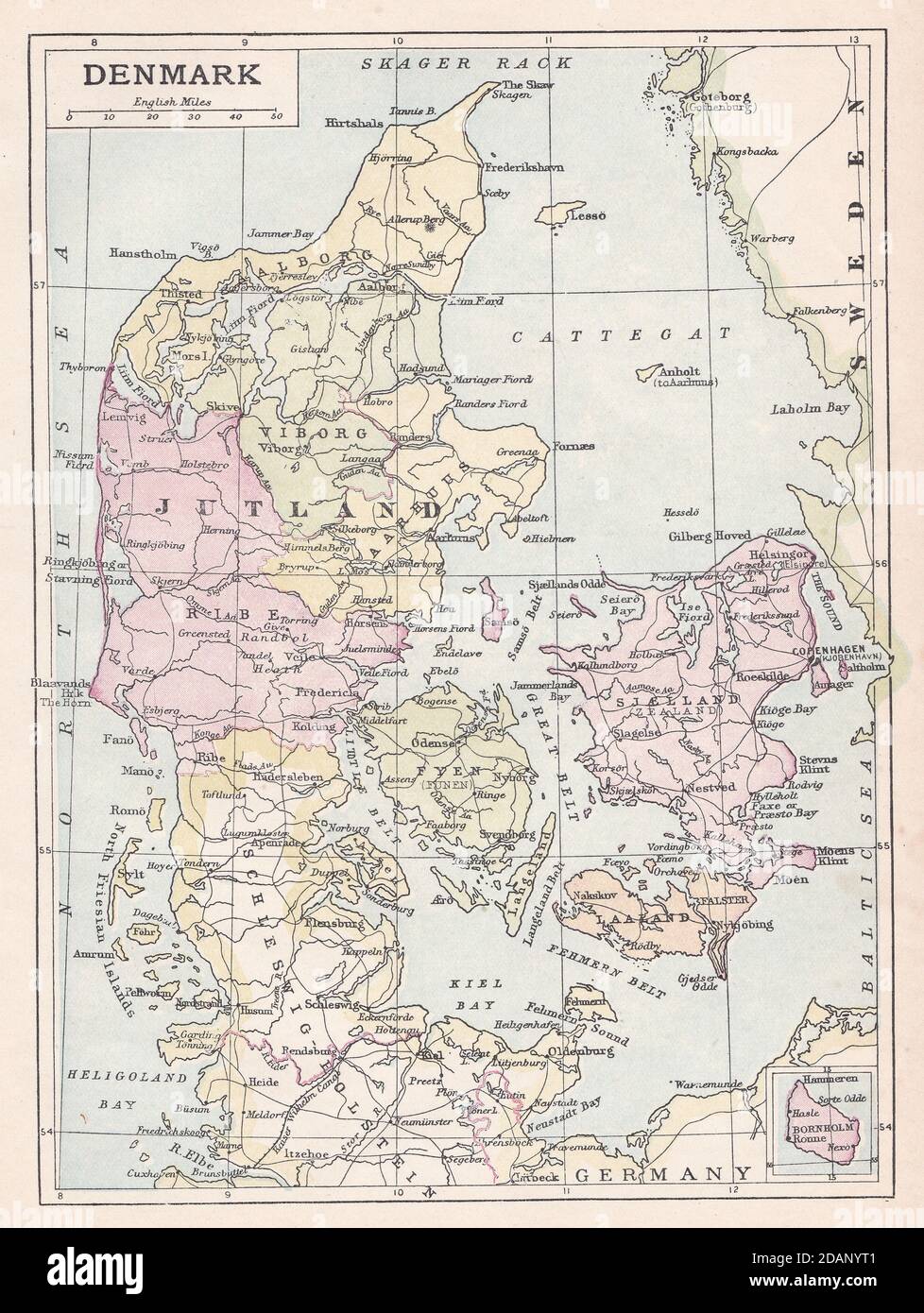 Vintage map of Denmark 1900s Stock Photo - Alamy