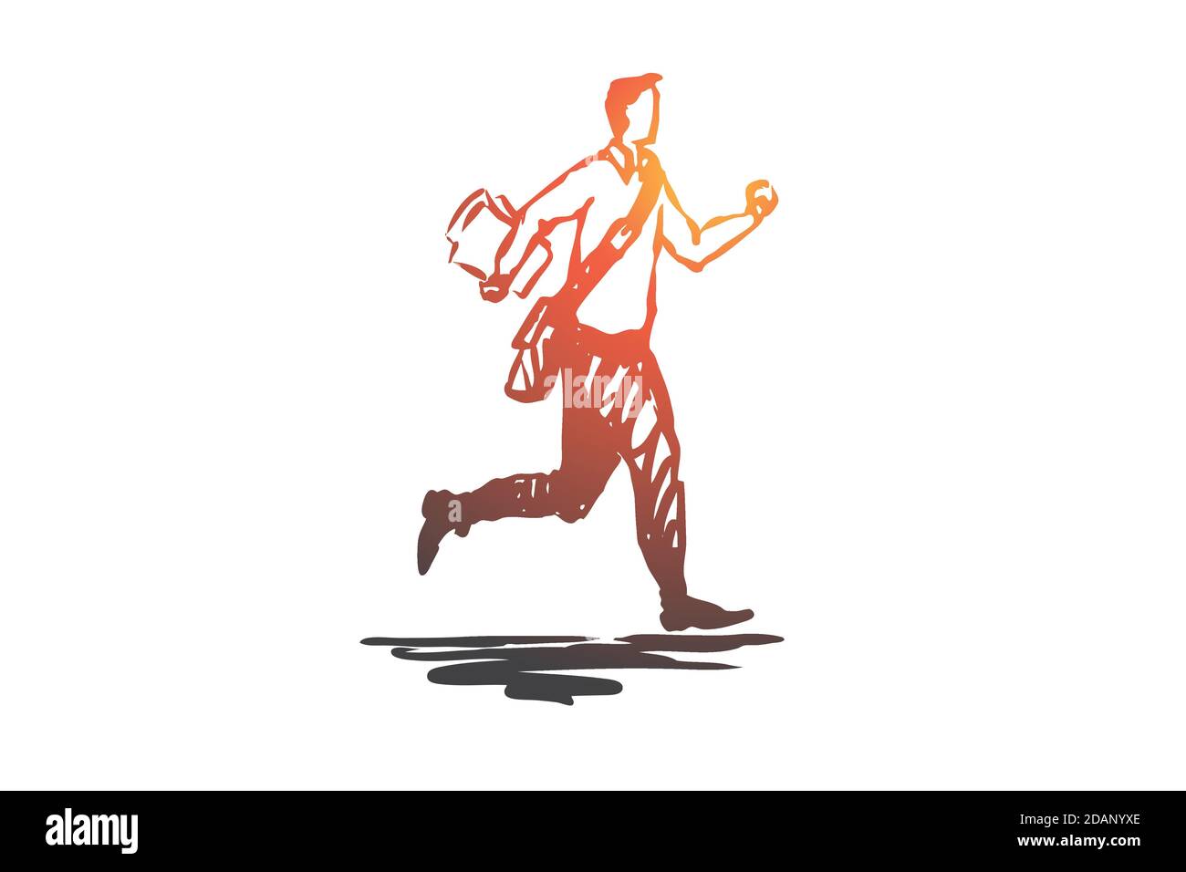 Student, hurry, bag, university, lessons concept. Hand drawn isolated ...