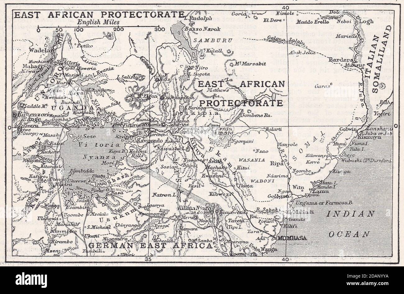 Vintage map of East African Protectorate 1900s Stock Photo - Alamy