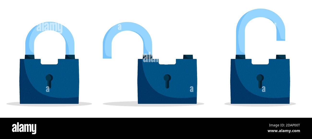 set of open and closed locks on white background. Cartoon vector Stock ...